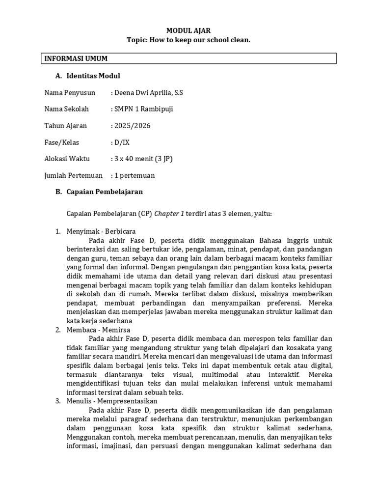 Modul Ajar Kokurikuler BIG 9 | PDF