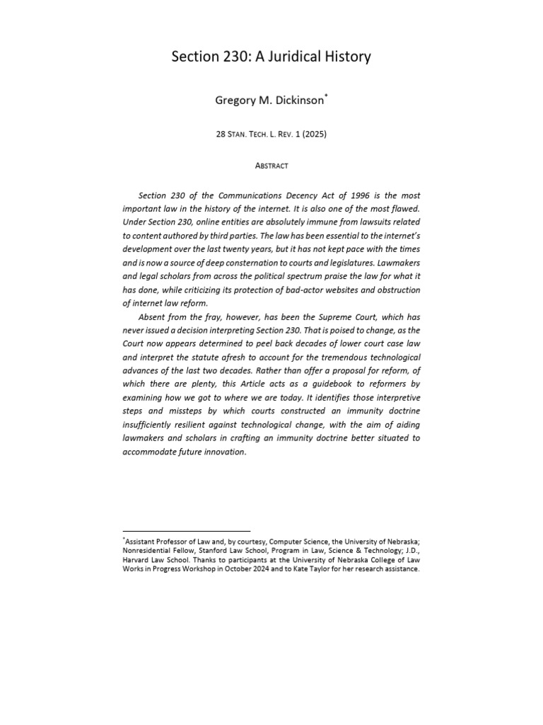 Section 230: Legal Evolution and Challenges | PDF | Defamation