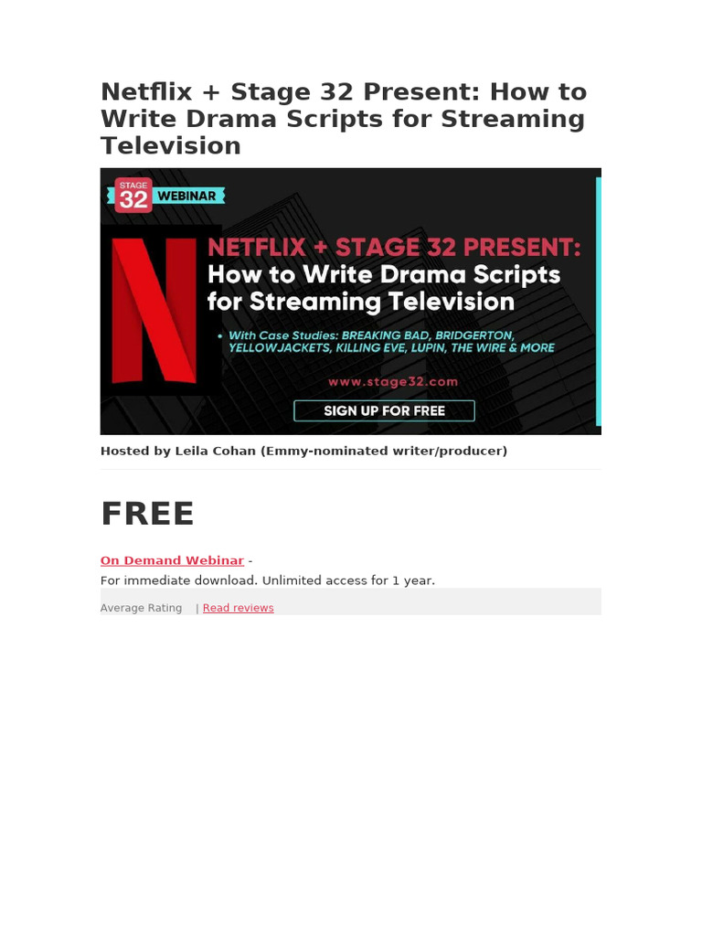 Netflix + Stage 32 How To Write Drama Scripts For Streaming Television ...