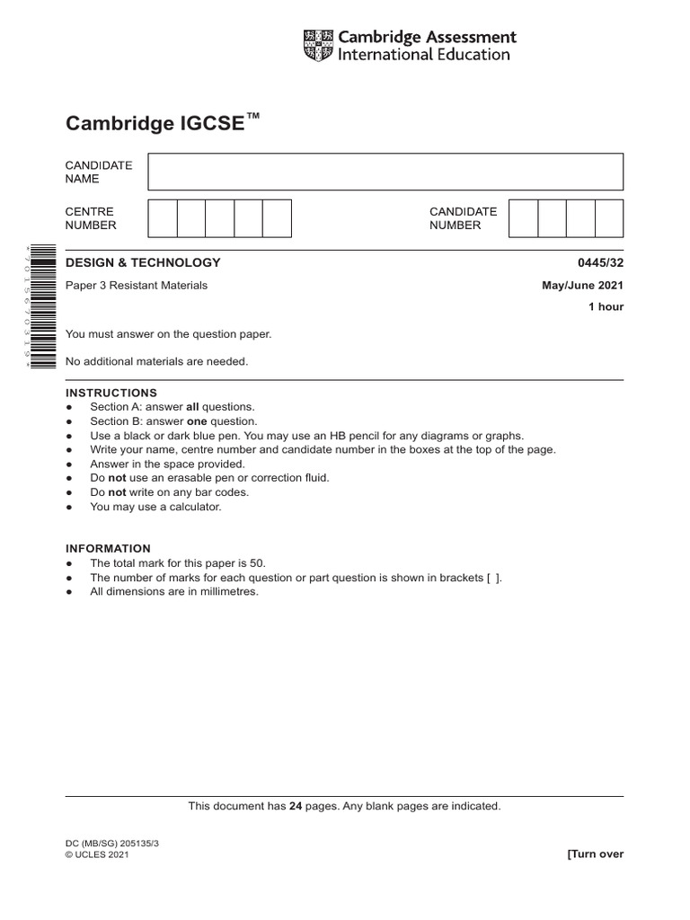 IGCSE Design & Technology Paper 2021 | PDF