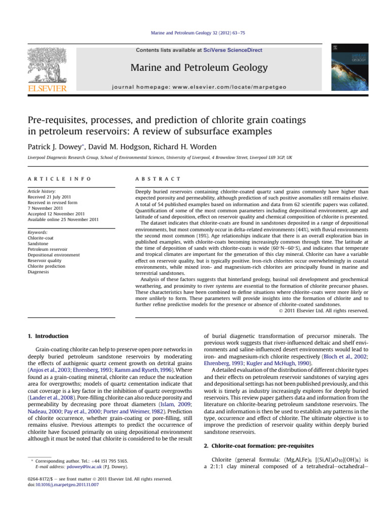 Chlorite Coatings in Petroleum Reservoirs | PDF | Sandstone ...