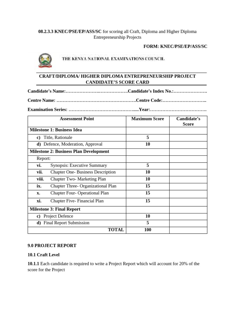 Knec Craft-Diploma-Higher Diploma Project | PDF
