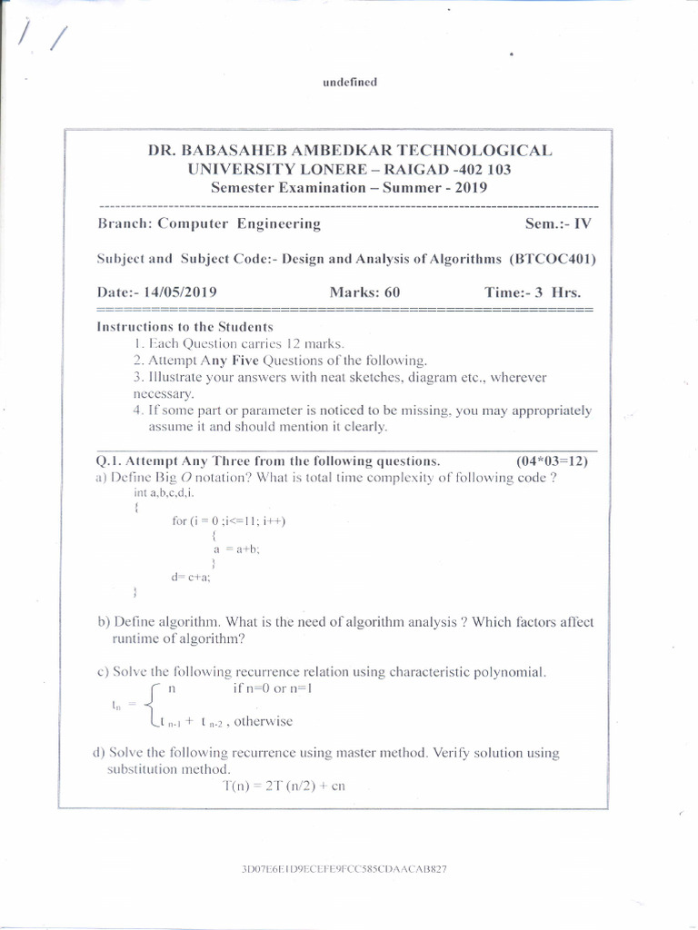 Design & Analysis of Algorithms-14!5!190001 | PDF