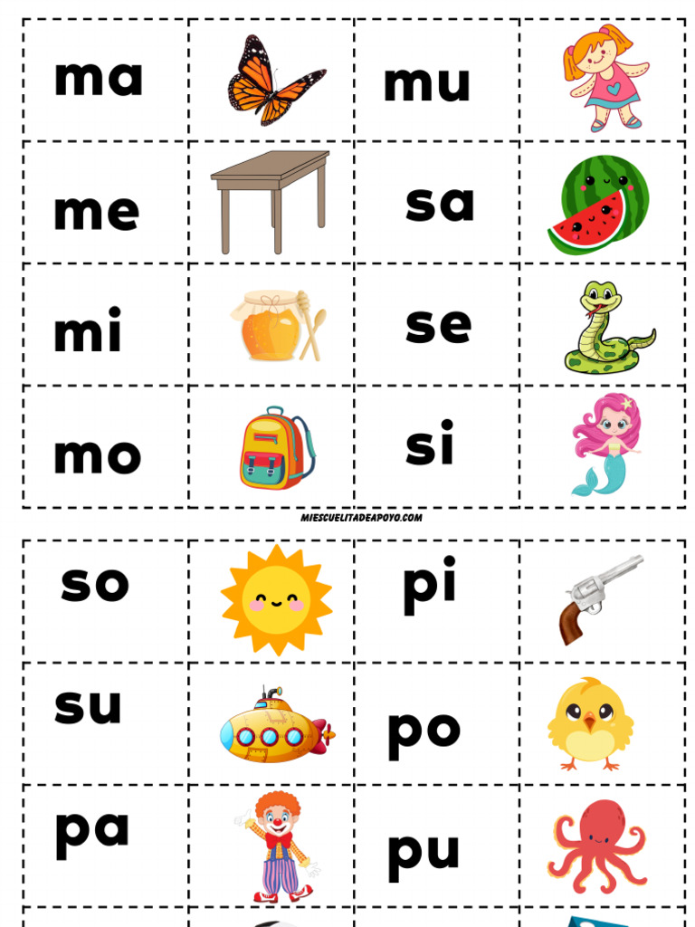 Memorama de Silabas Mi Escuelita de Apoyo | PDF