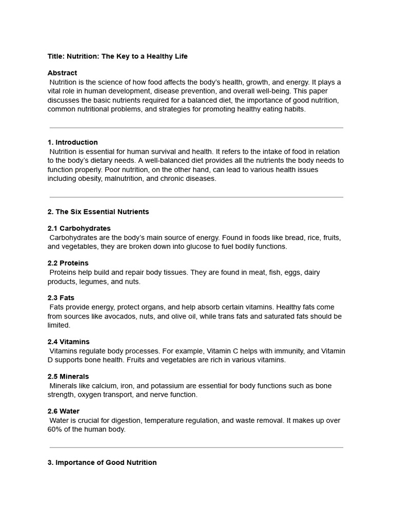 Title - Nutrition - The Key To A Healthy Life | PDF | Nutrition | Diet ...