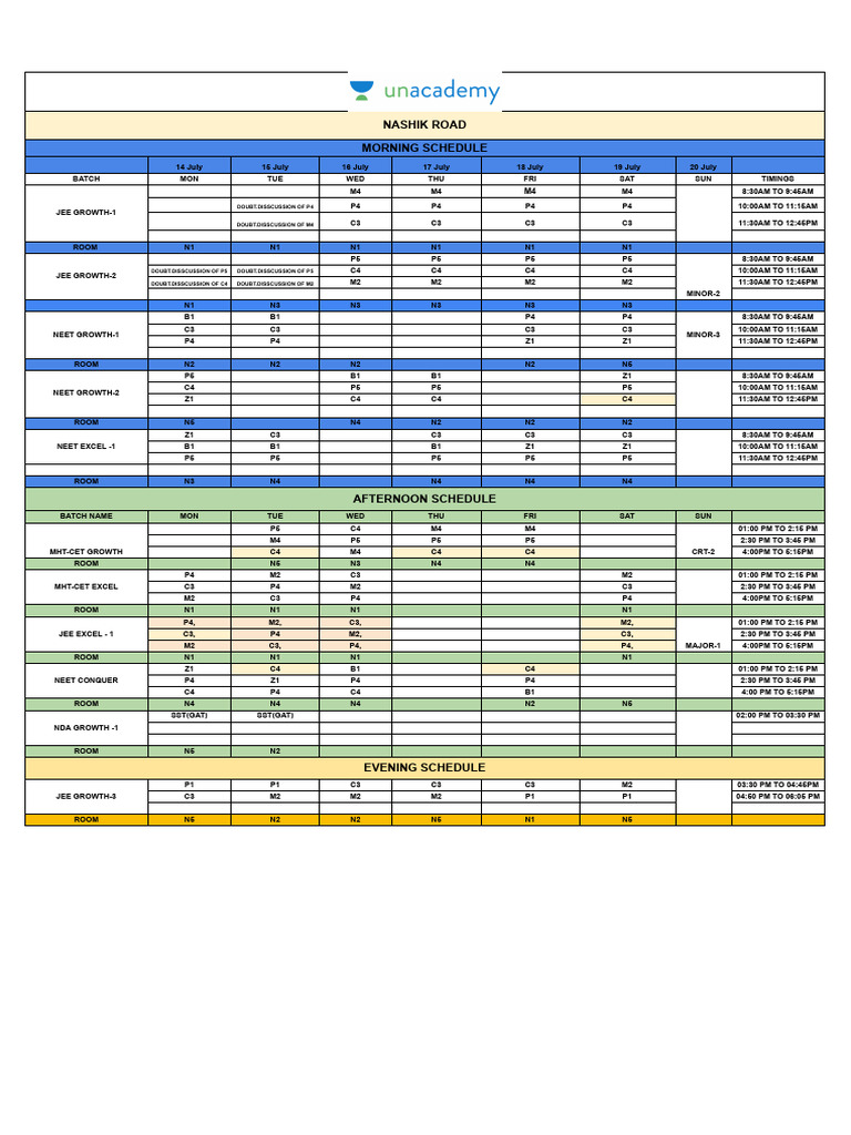 Ua Weekly Schedule N.R 14 To 20 July | PDF