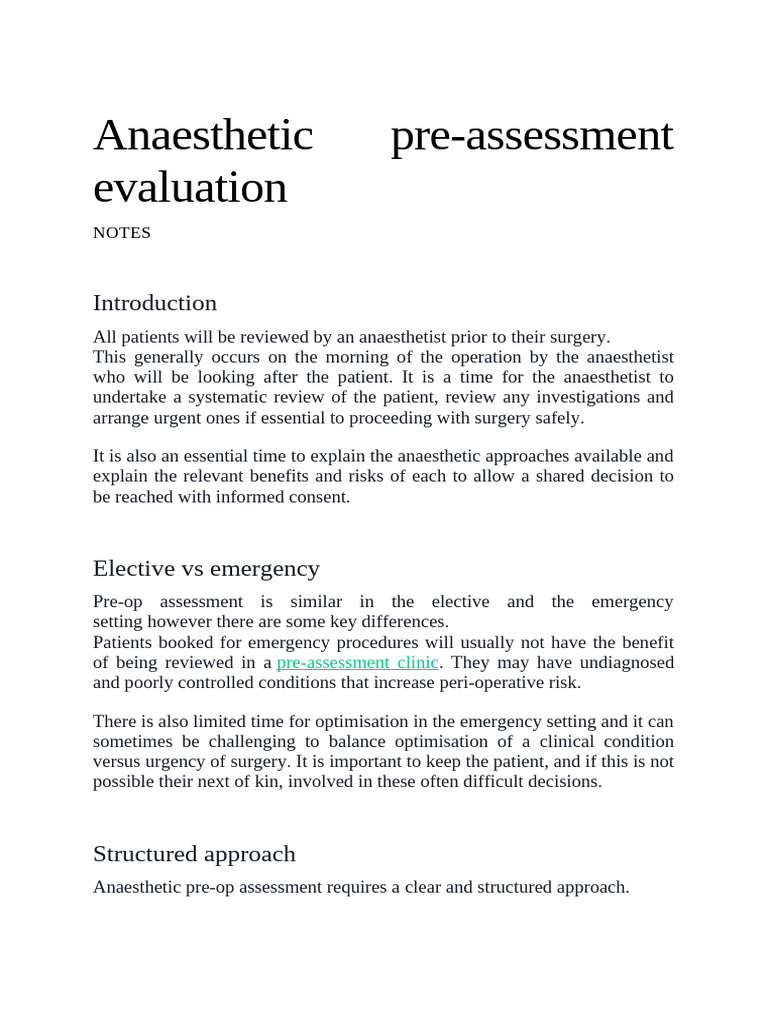 Preoperative Anesthetic Assessment Guide | PDF | Anesthesia | Health Care
