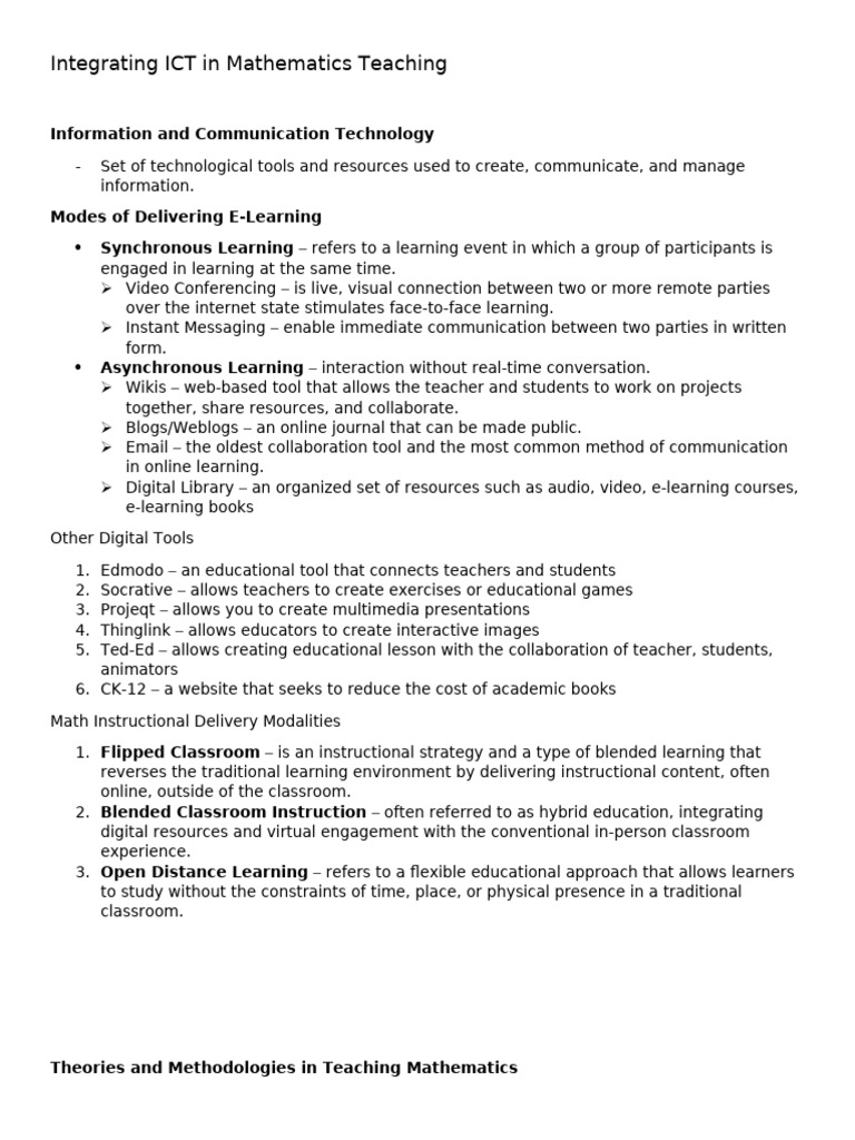 Integrating ICT in Mathematics Teaching | PDF | Educational Technology ...