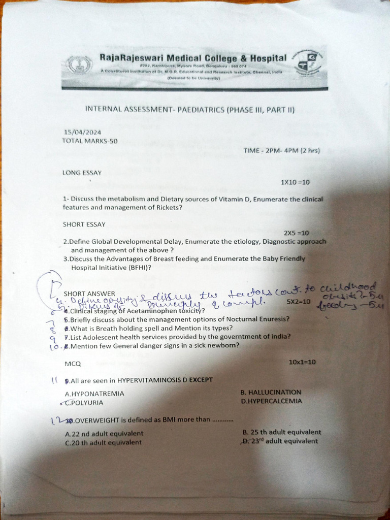 Pediatrics Internal Assessment Paper | PDF | Infants | Respiratory Diseases