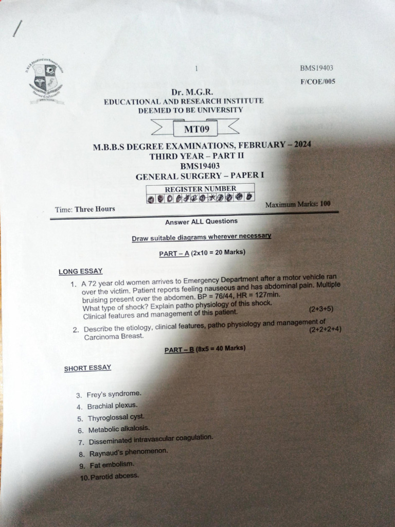 Surgery Question Papers | PDF | Thyroid | Clinical Medicine