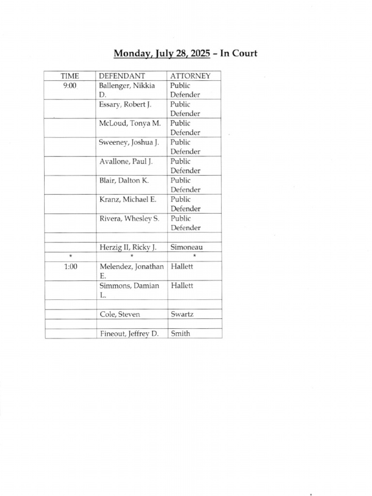 Court Schedule for July 28, 2025 | PDF