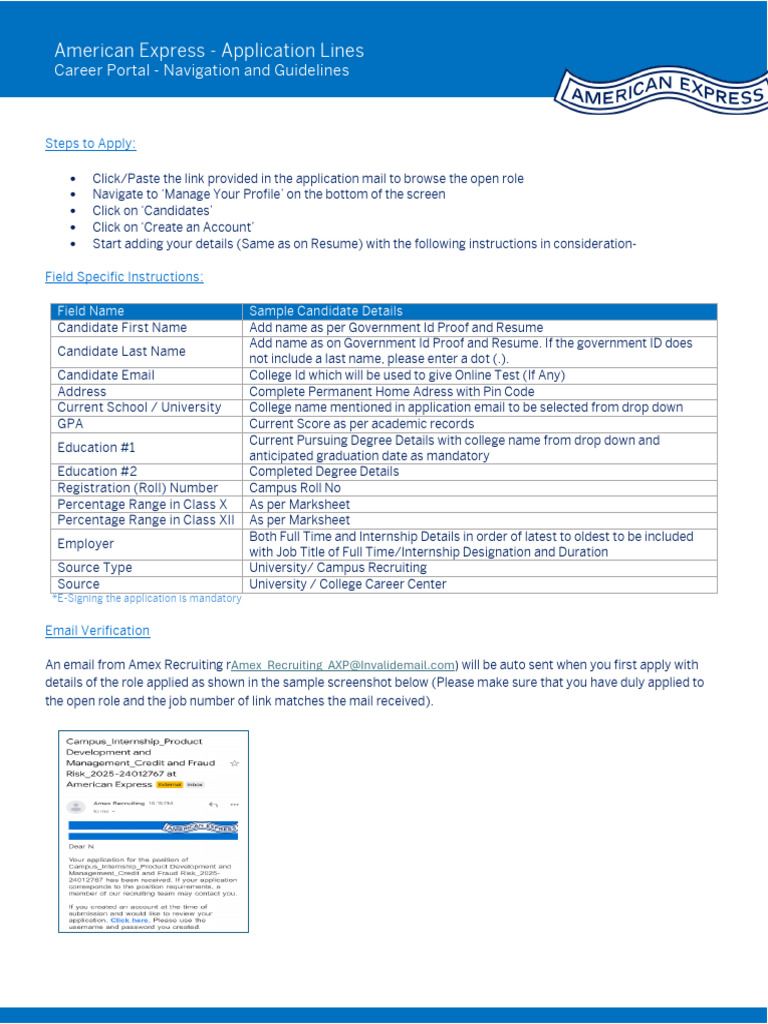 Amex Application Process Guidelines | PDF