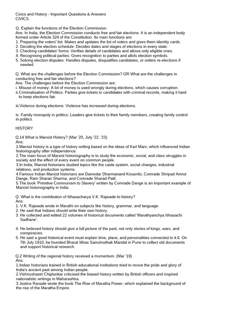 Compressed Civics History Questions | PDF | Marxism