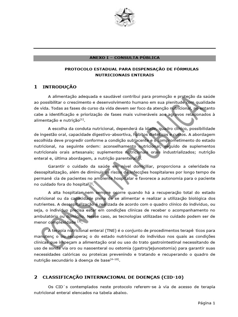 ANEXO I - Protocolo de Formulas Nutricionais Enterais-Com Anexo | PDF ...