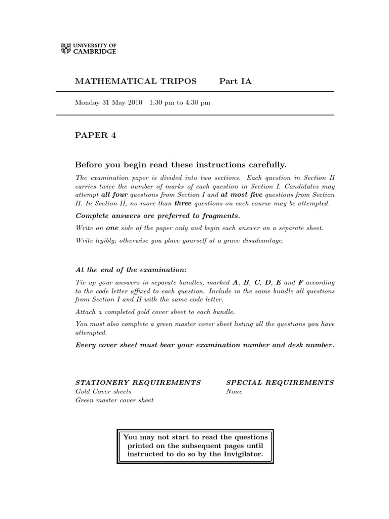Mathematical Tripos Exam Paper 4 | PDF | Special Relativity | Physics