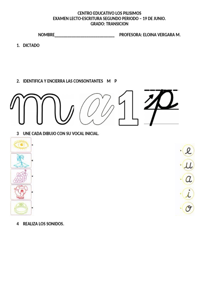 Examen Lectoescritura Segundo Periodo 2025 Transicion | PDF