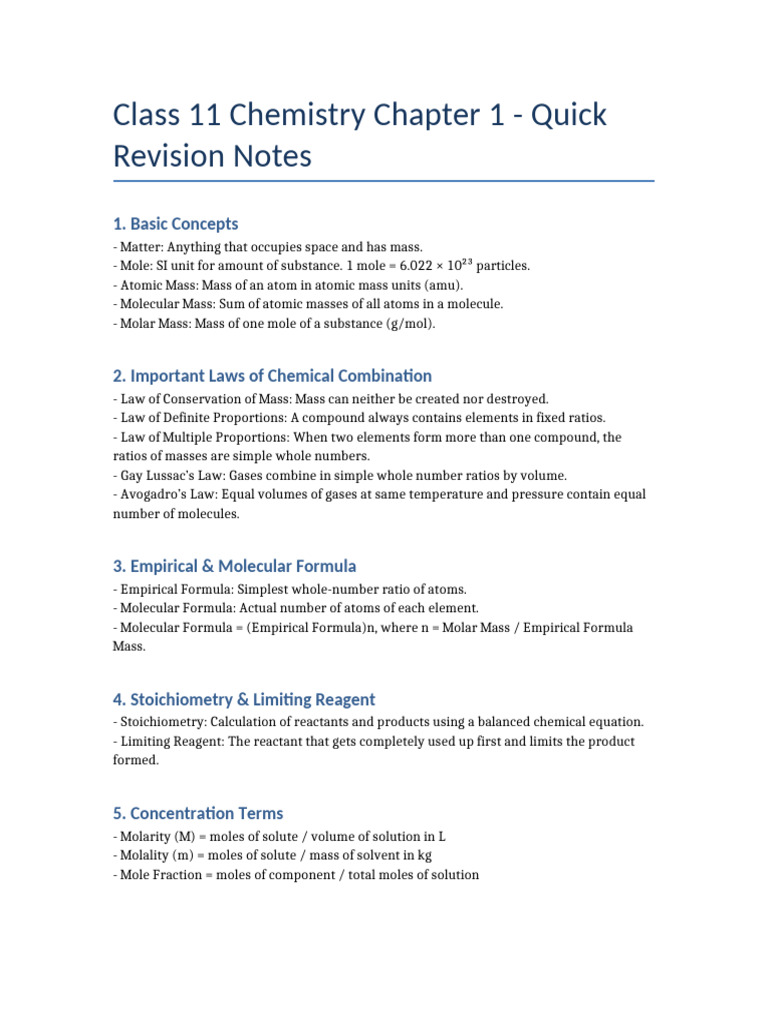 Chemistry Ch1 Quick Notes | PDF