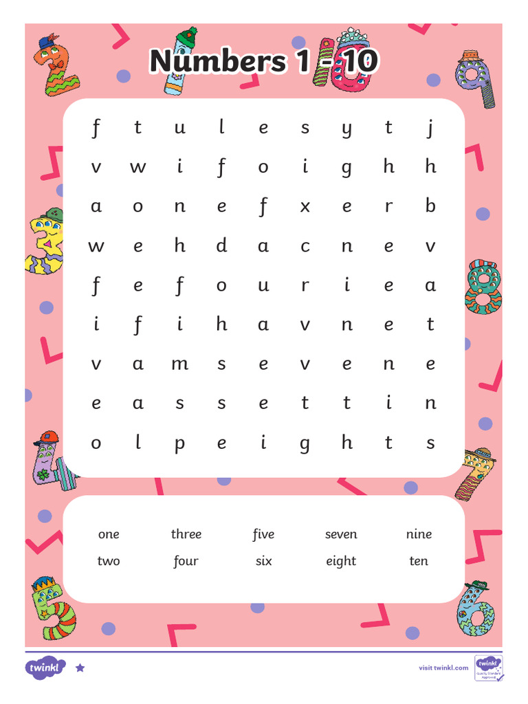 Numbers 1-10 Word Search Worksheet | PDF