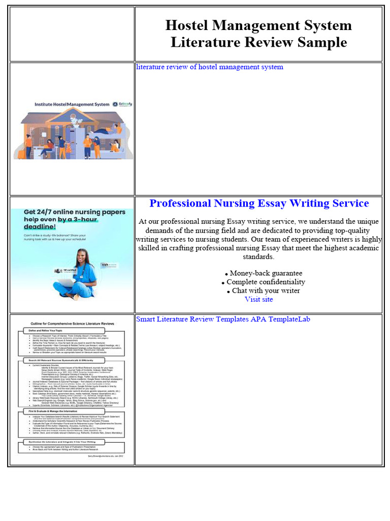 Hostel Management System Literature Review Sample | PDF | Essays | Phobia