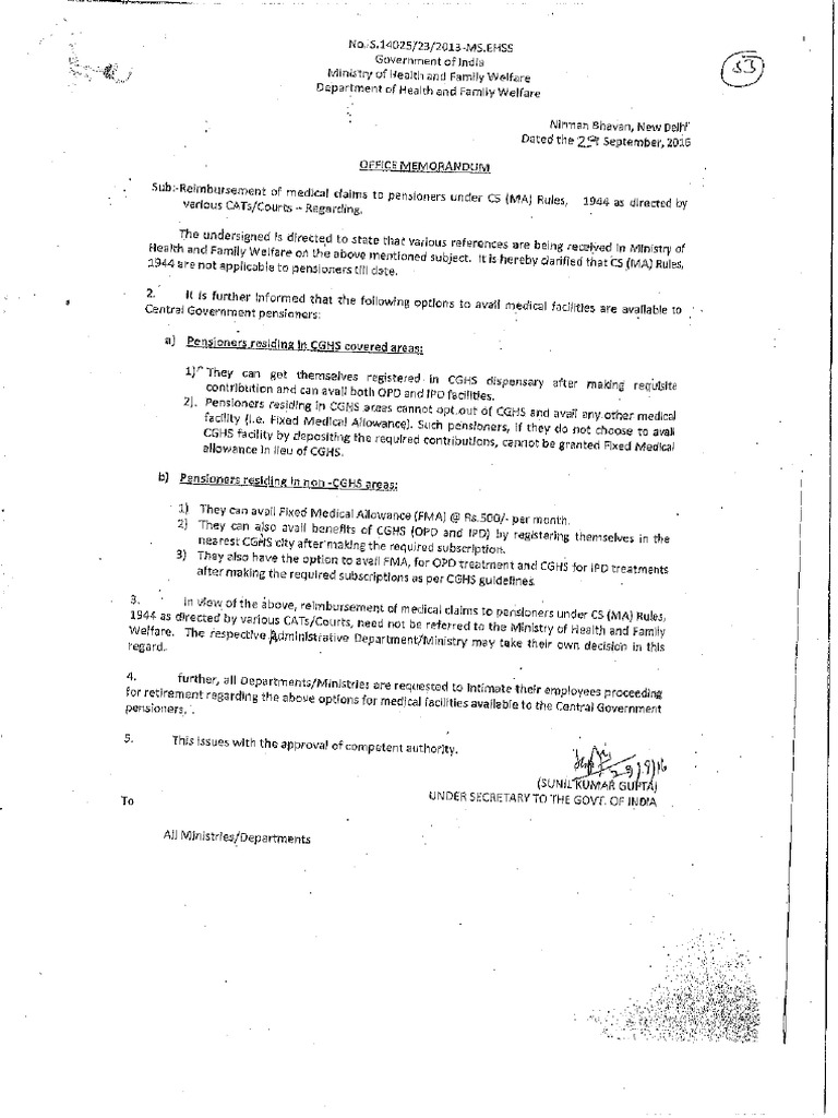 Gr608 - Cghs Circular 9000 Plus Da For Family Dependent | PDF