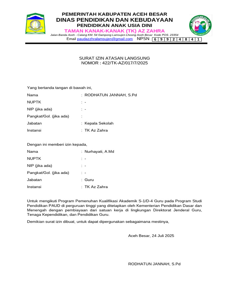 Surat Izin Atasan Langsung | PDF