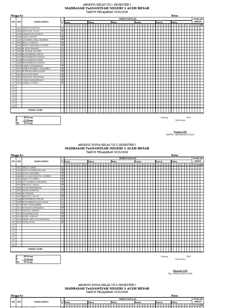 Absen Siswa_2025.2026 GANJIL | PDF