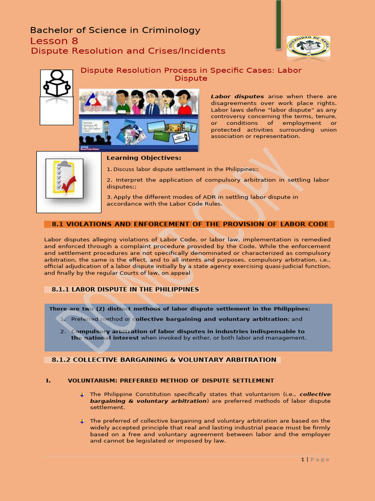 PDF Lesson 8 Labor Dispute | PDF | Collective Bargaining | Labour Law