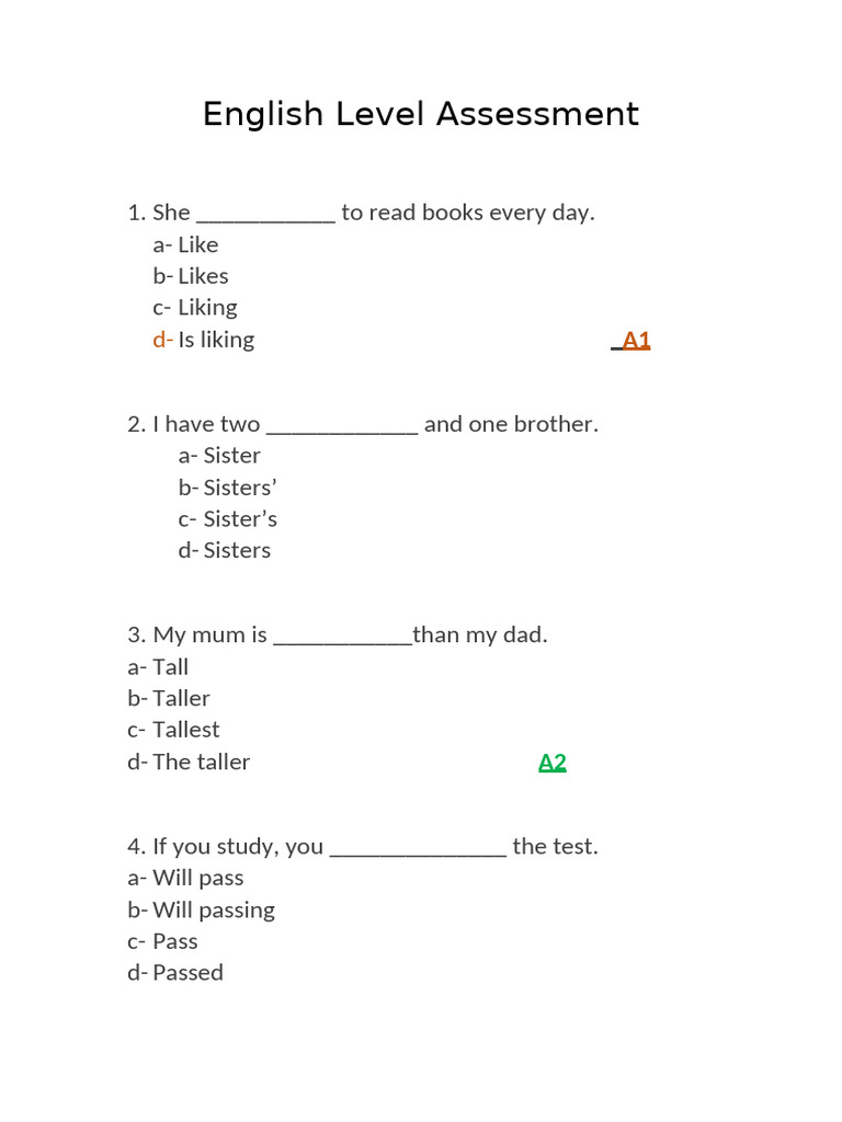 English Level Assessment | PDF