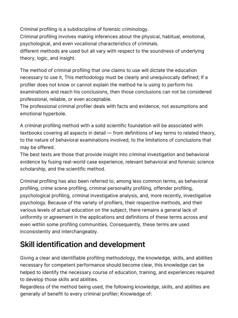 Criminal Profiling Intro To Behavioral Evidence Analysis | PDF | Offender Profiling | Crimes