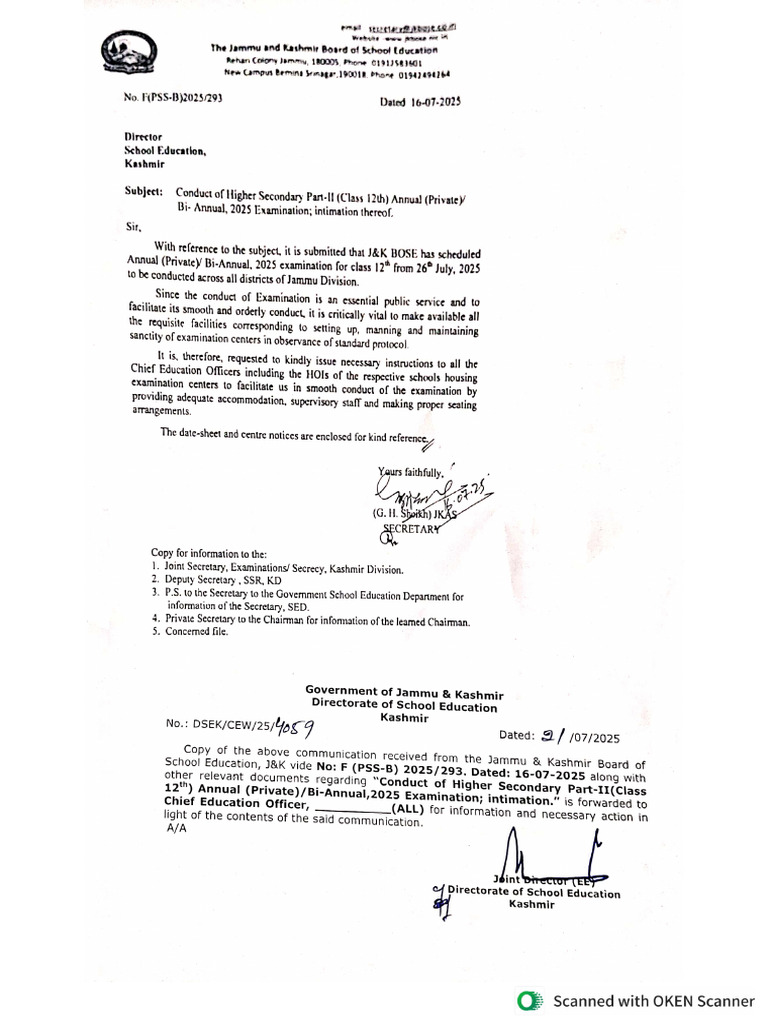 Conduct of Higher Secondary Part-II Annual Bi-Annaul 2026 Examination ...