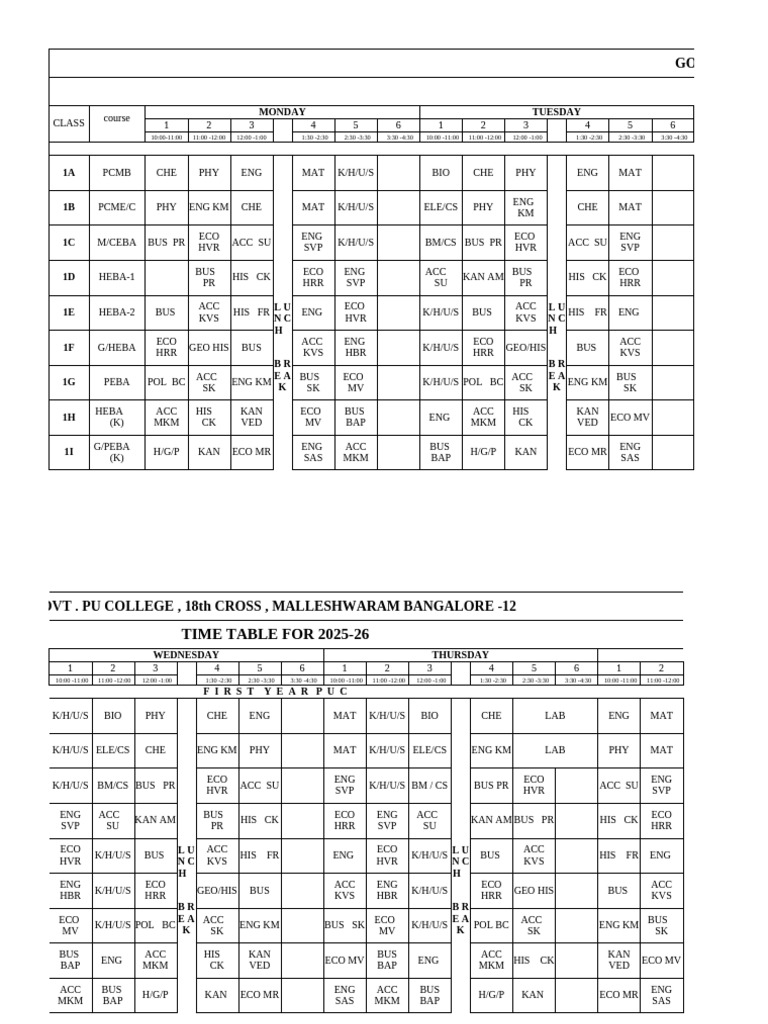 2025-26 New1 Time Table | PDF