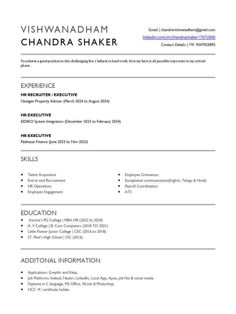 Chandra HR Resume | PDF