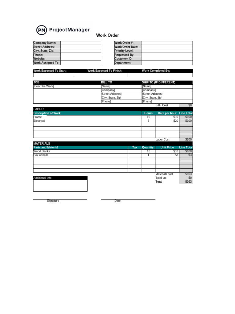 Work Order Template Free Excel WLNK | PDF