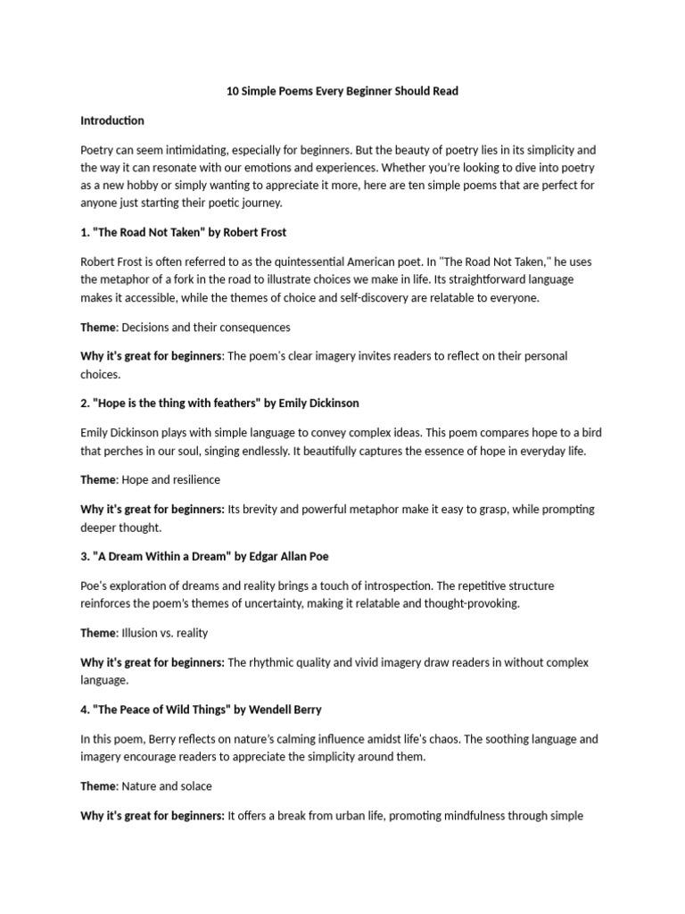 10 Simple Poems Every Beginner Should Read Poete Blog 2 | PDF | Poetry ...