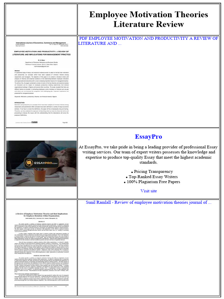 Employee Motivation Theories Literature Review | PDF | Thesis | Essays
