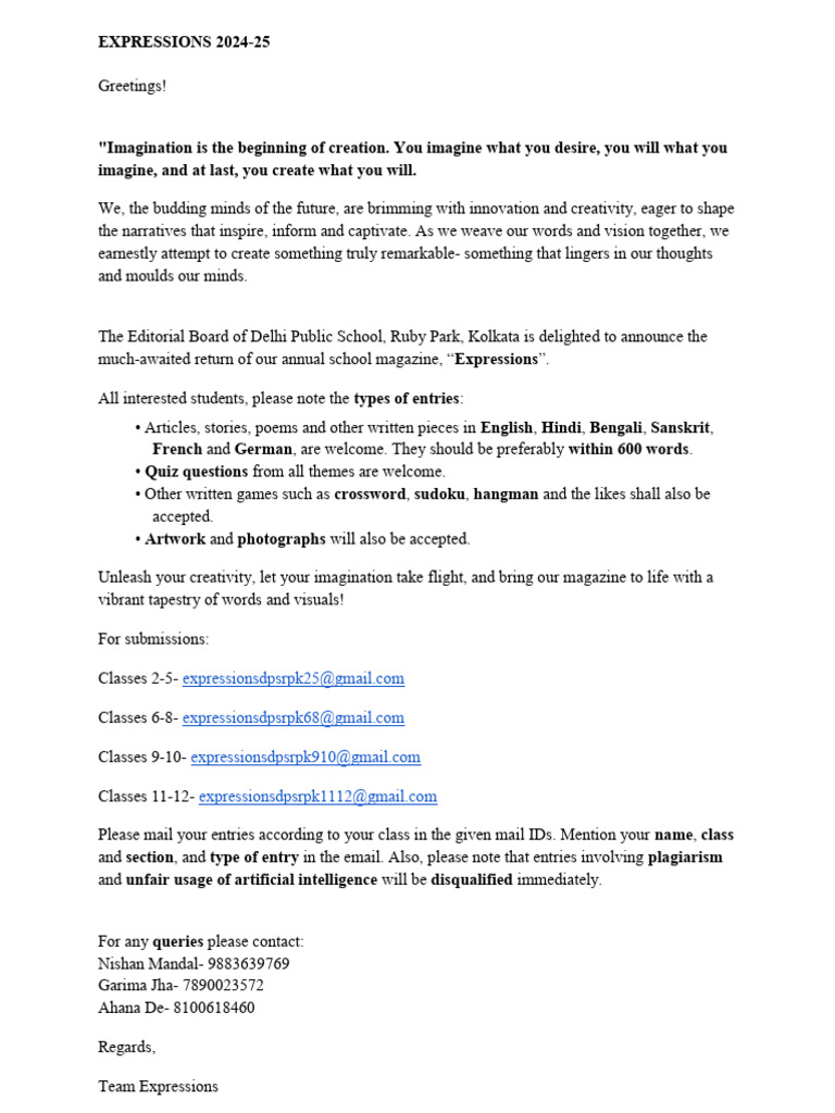 Expressions 2024-25 Submission Guidelines | PDF