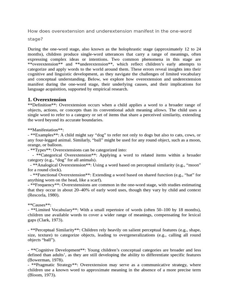 Overextension and Underextension | PDF | Vocabulary | Semantics