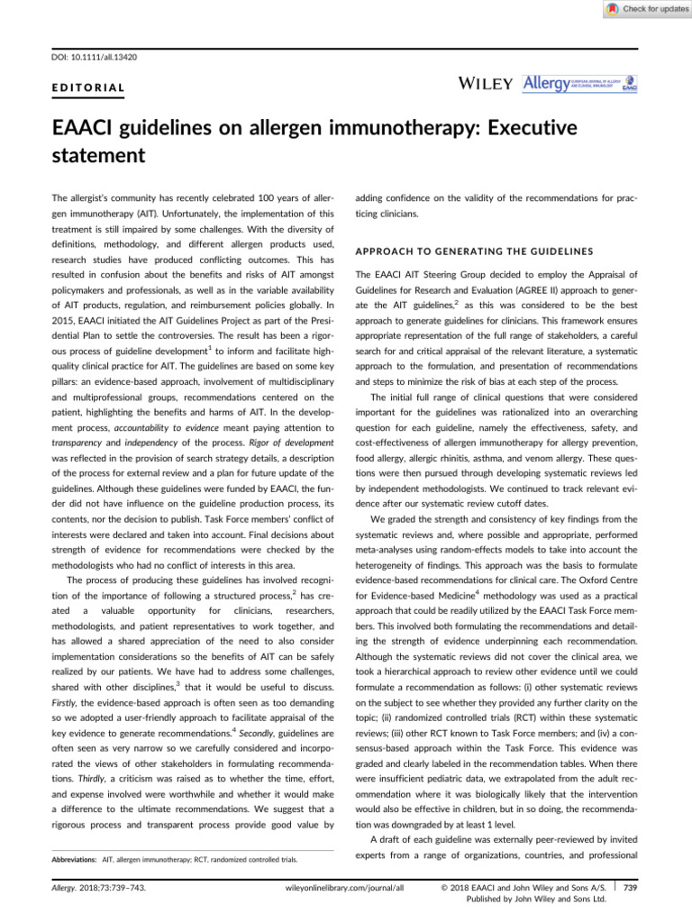 EAACI 2018 Guidelines on AIT | PDF | Health Care | Clinical Medicine