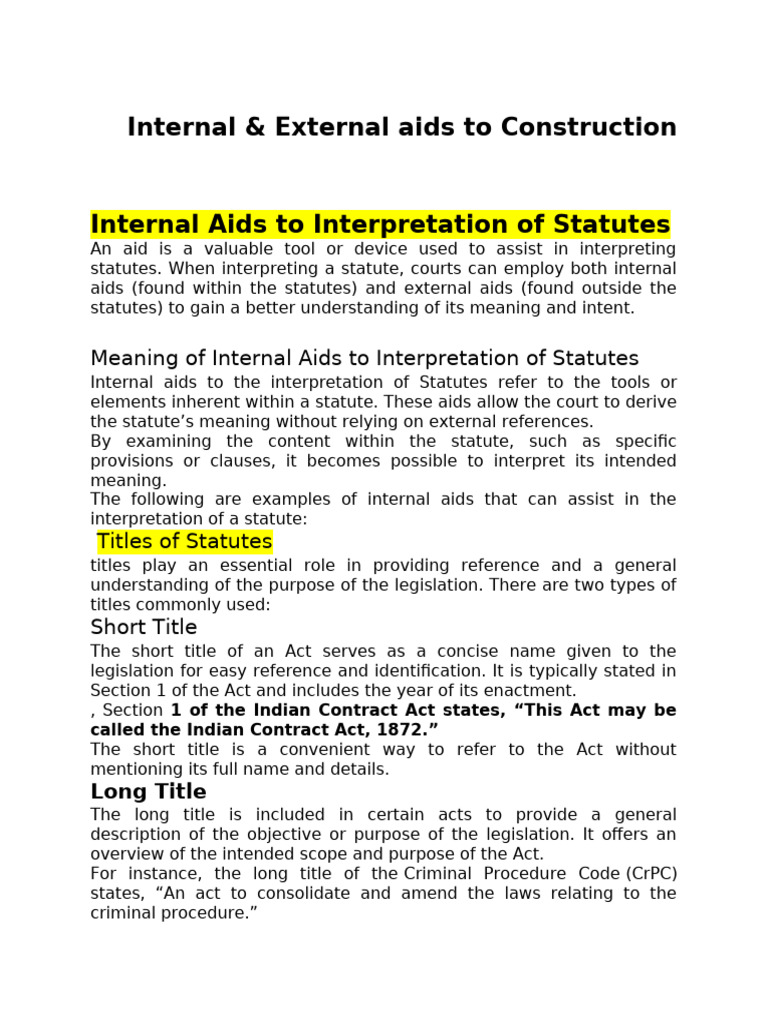 Internal & External Aids To Construction | PDF | Statutory ...