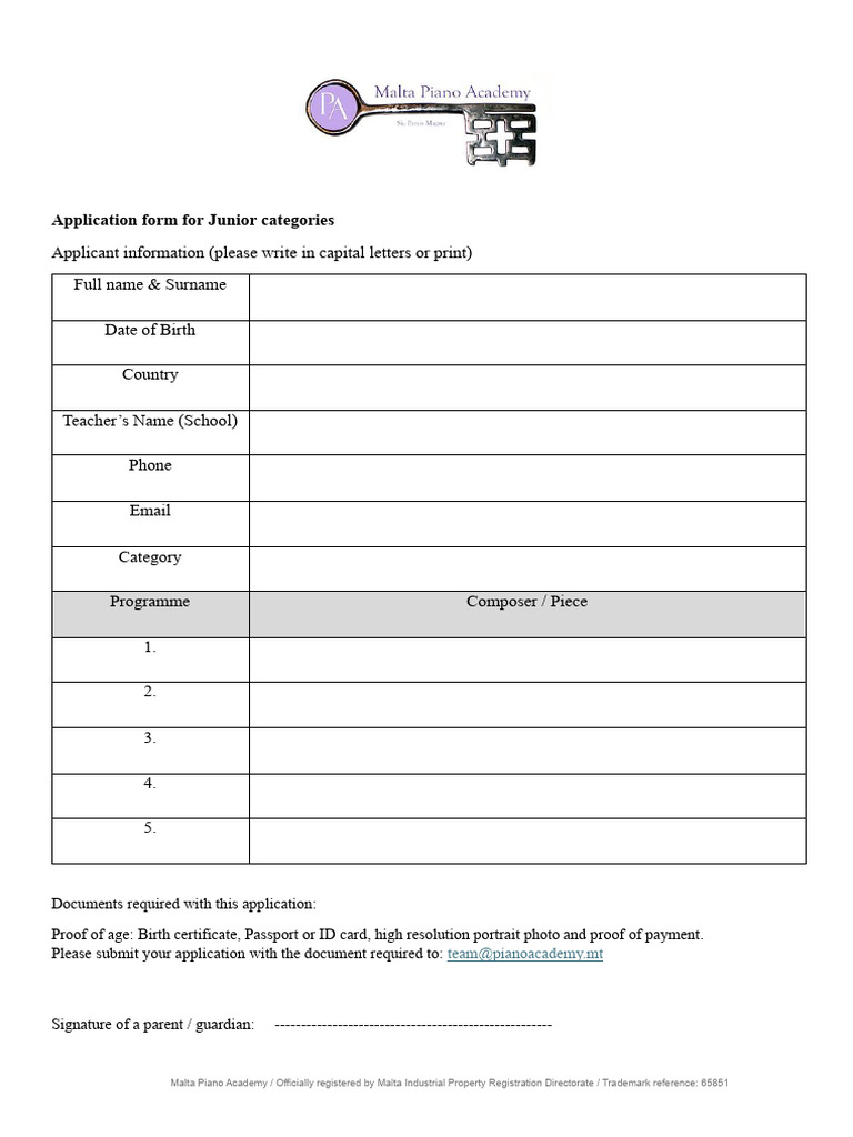 Malta International Piano Competition 2025 - Application Form For ...