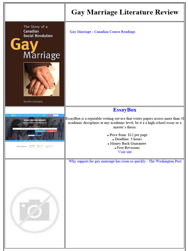 Gay Marriage Literature Review | PDF | Essays | Blood Donation