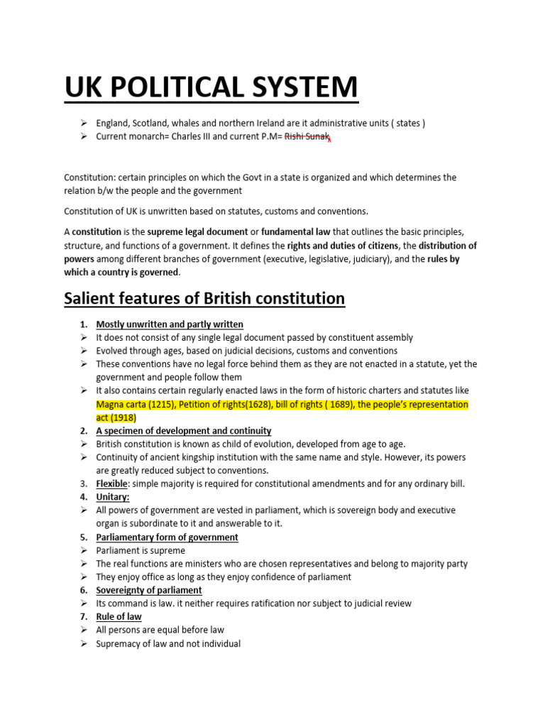 Uk Political System New | PDF | Constitution | Parliament