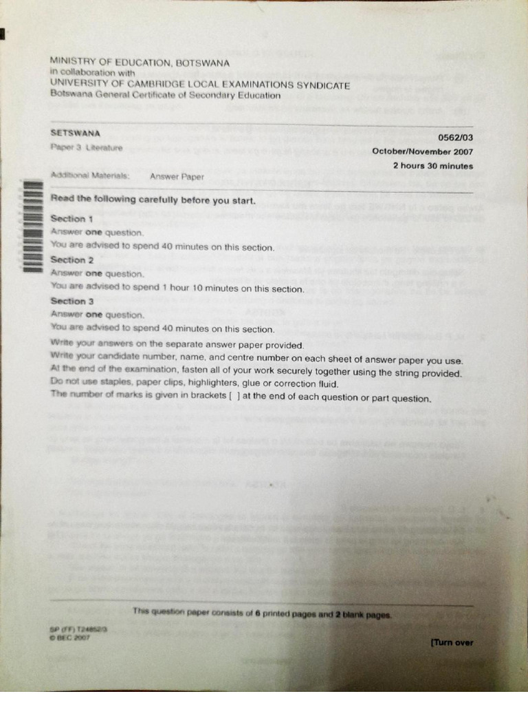 Setswana Paper 3 Revision Material | PDF