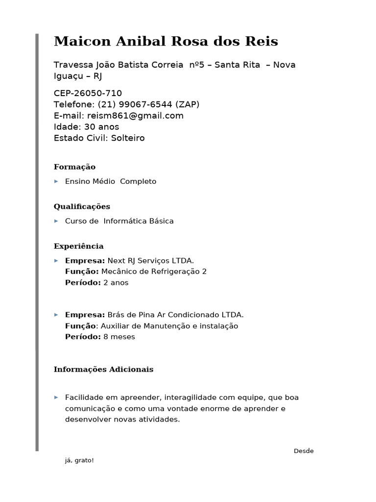 Curriculo Modelo 2 | PDF