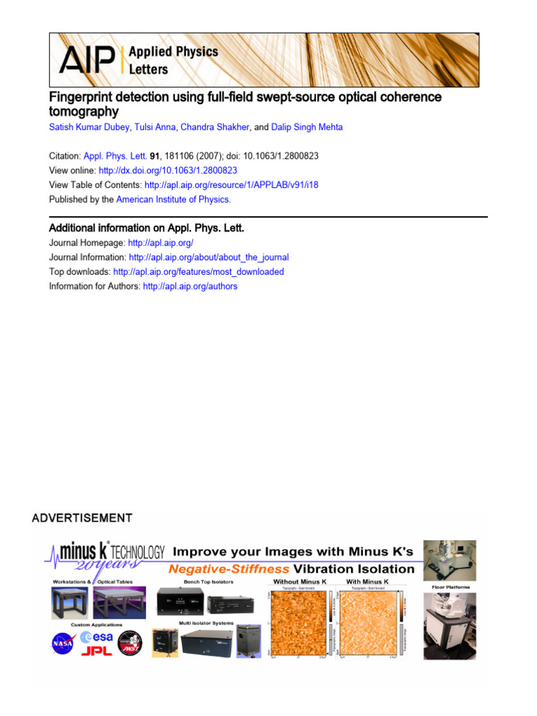 Fingerprint Detection Using Fullfield Swept Source Optical Coherence Tomography | PDF ...