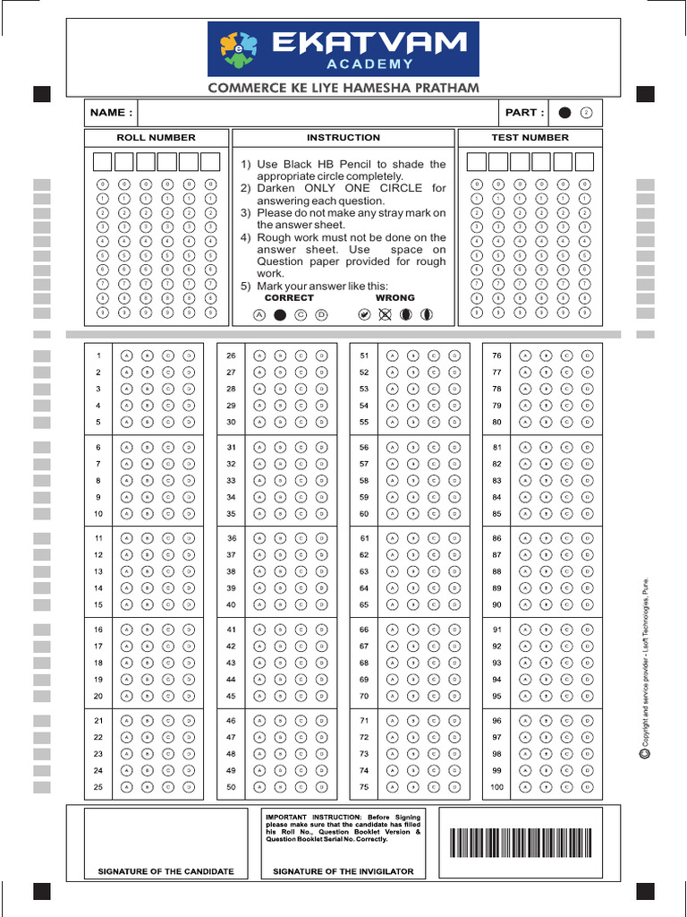 OMR Answer Sheet for 100 Questions | PDF