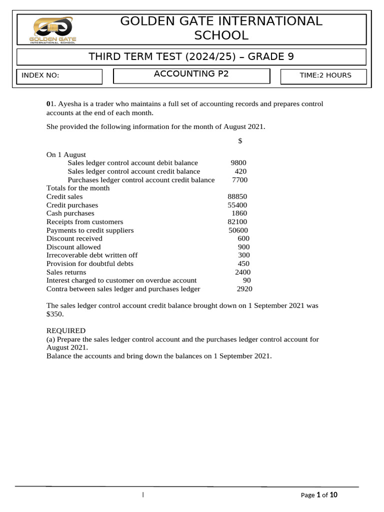 2025 GR 9 Accounting 2nd Term p2 Ggis | PDF | Debits And Credits | Money