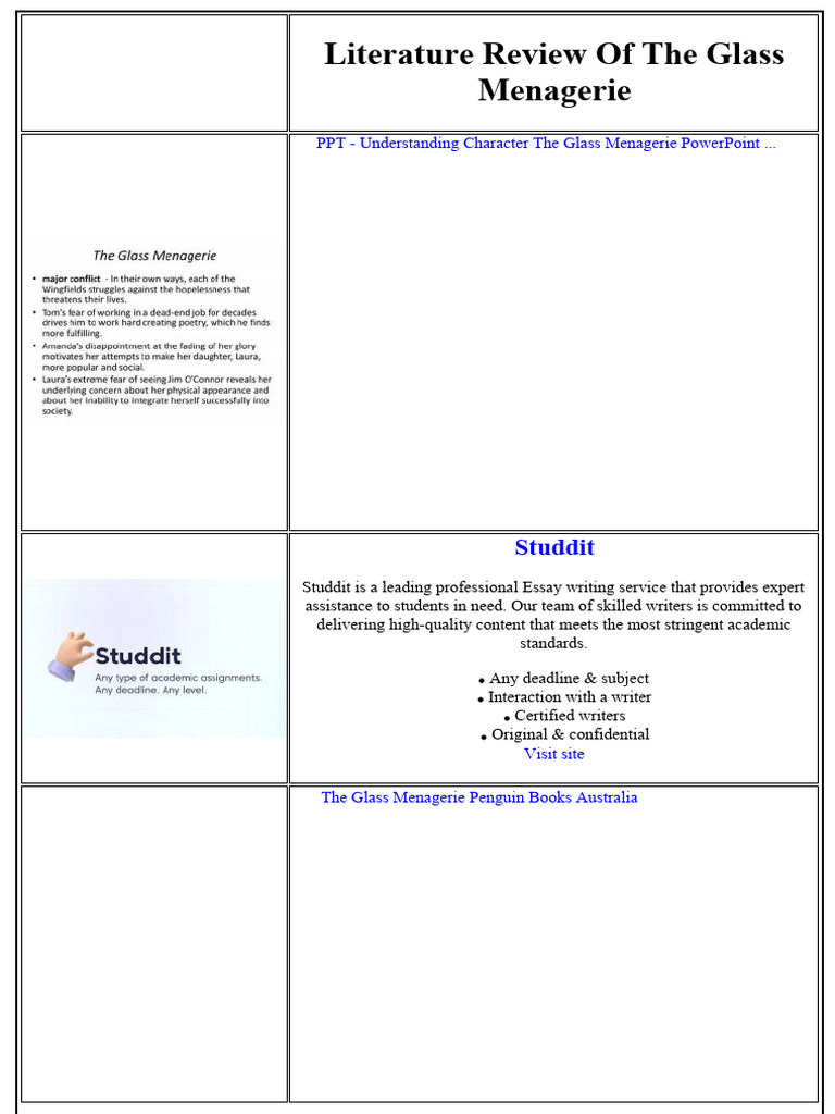 Literature Review of The Glass Menagerie | PDF | Fish Oil | Omega 3 ...