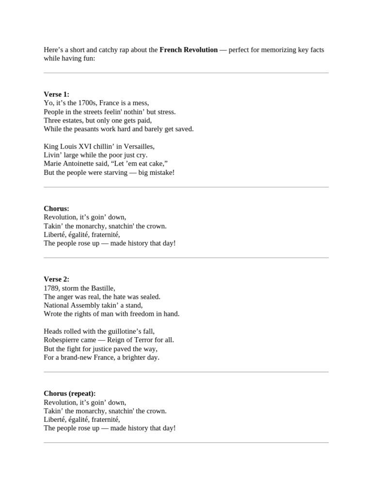 Heads Will Roll (The French Revolution Rap) | PDF