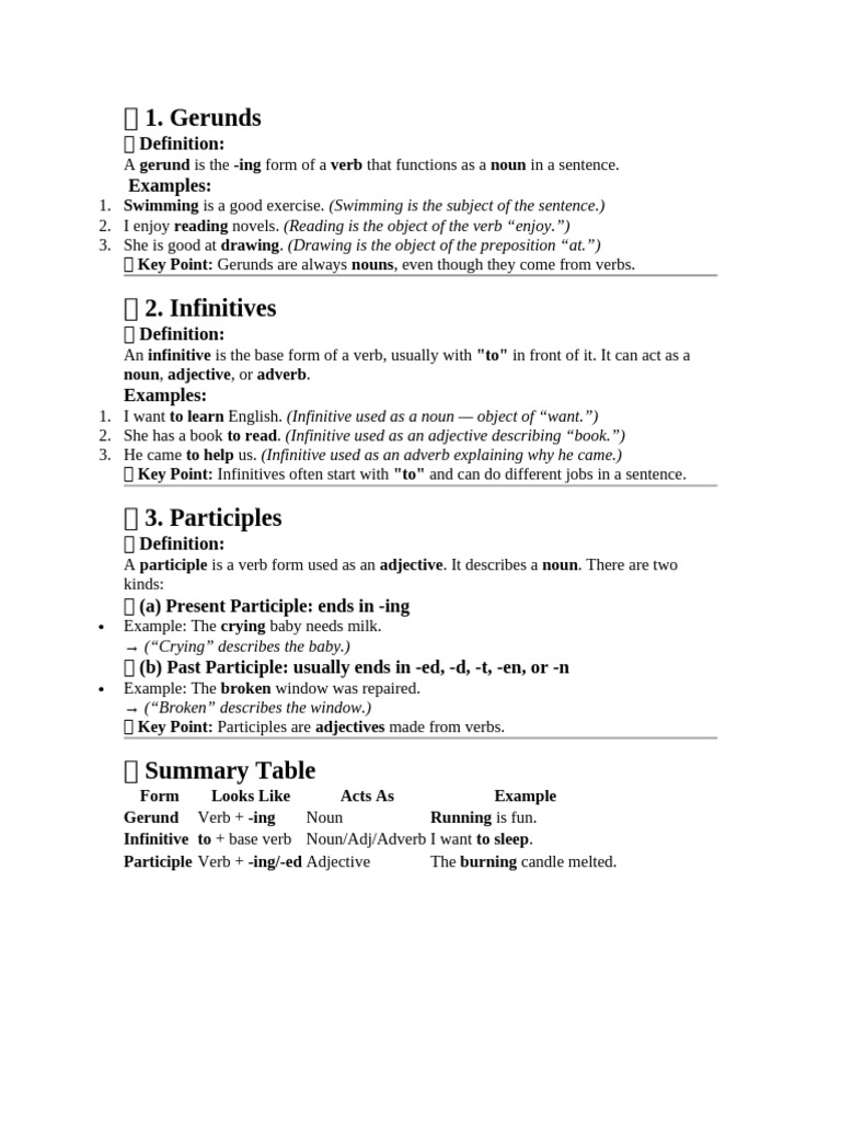 Gerunds, Infinitives, and Participles Worksheet | PDF | Verb | Adjective